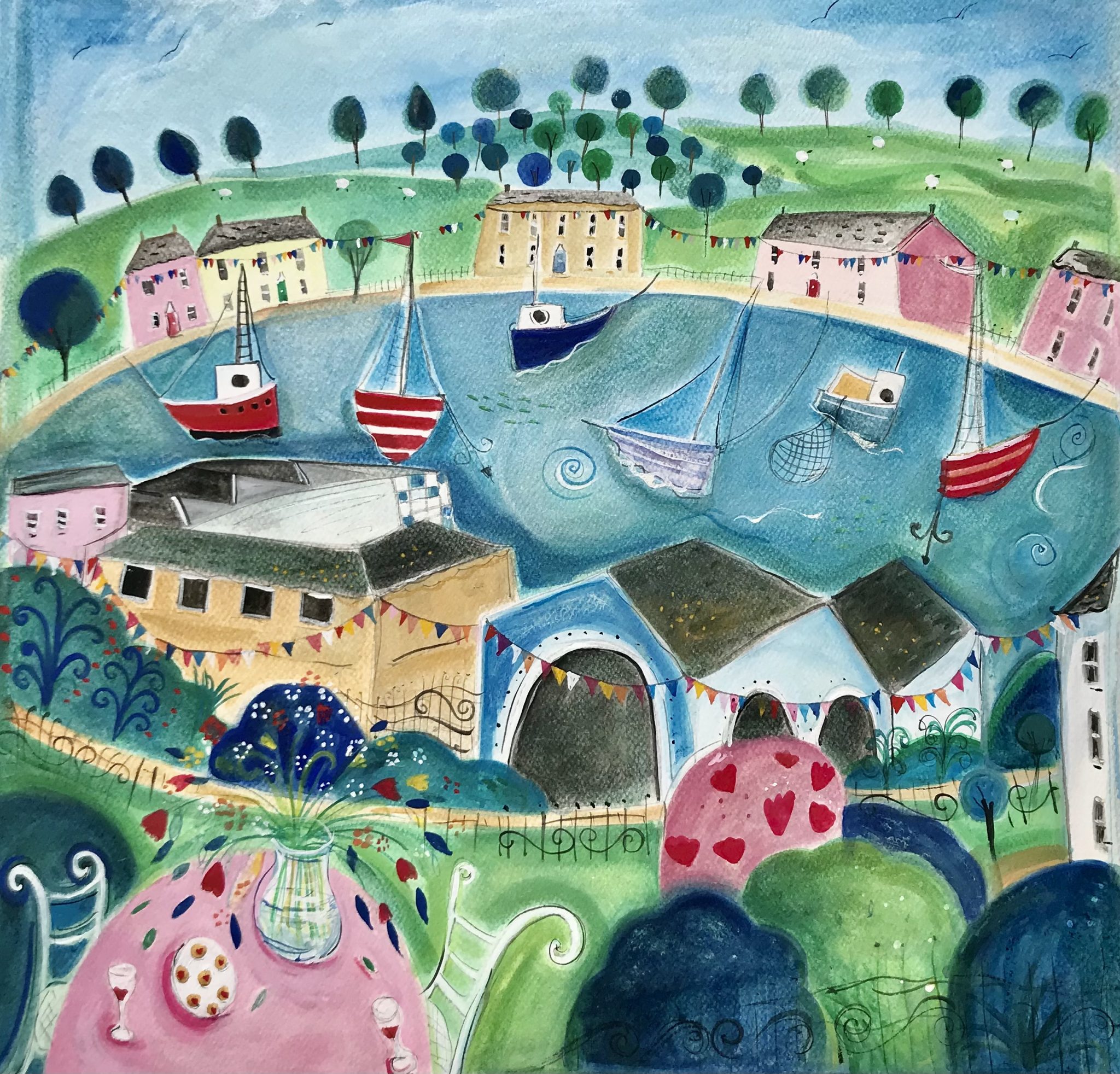 An imaginative painting inspired by Cornish harbours – Kate Wrigglesworth
