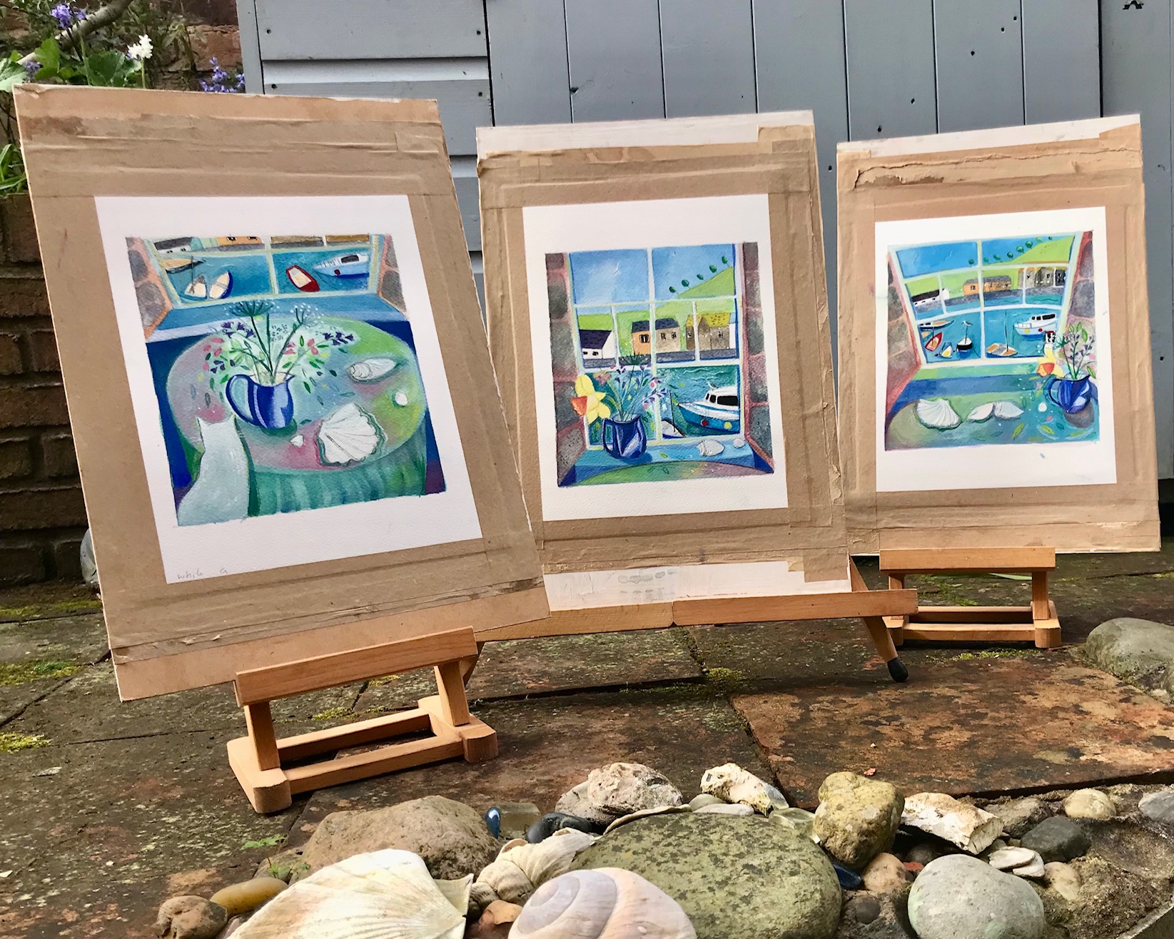 The finished paintings of a window view of Porthleven Harbour – Kate ...